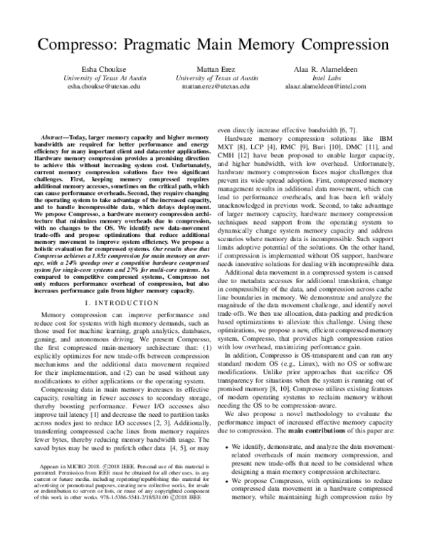 (PDF) Compresso: Pragmatic Main Memory Compression