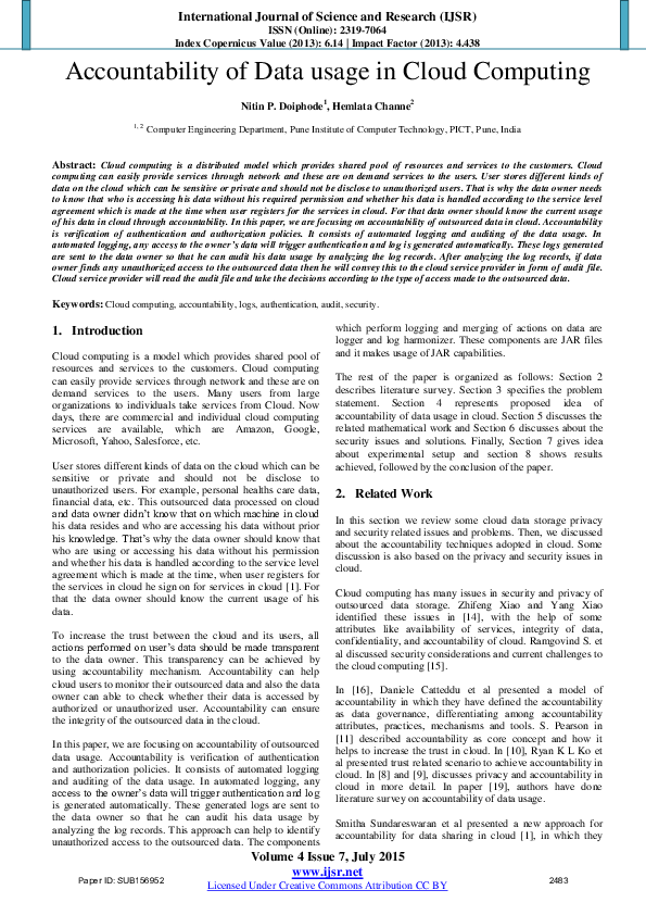 (PDF) Ensuring Accountability in Cloud Data Usage