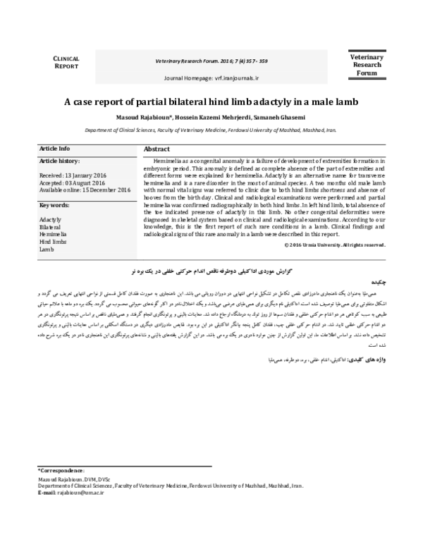 (PDF) A case report of partial bilateral hind limb adactyly in a male lamb