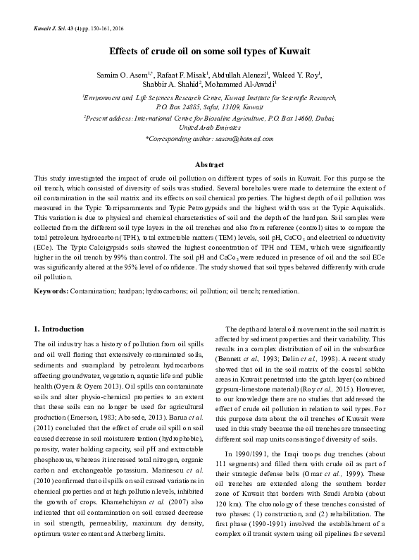 (PDF) Effects of crude oil on some soil types of Kuwait
