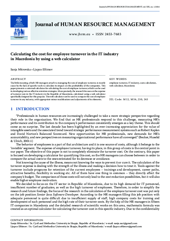 (PDF) INTROdUCTION Journal of HUMAN RESOURCE MANAGEMENT Calculating the ...