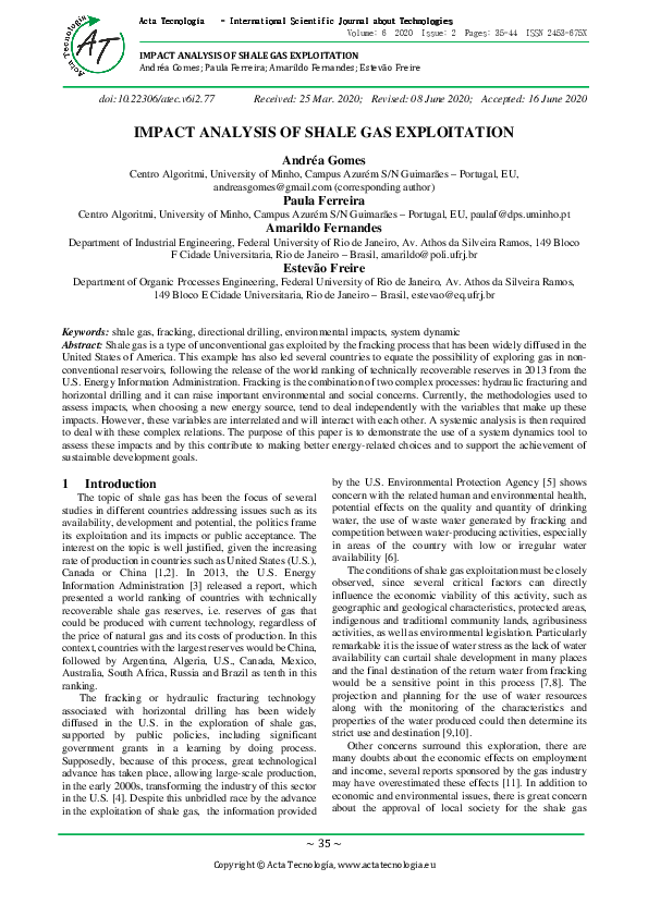 (PDF) Impact Analysis of Shale Gas Exploitation