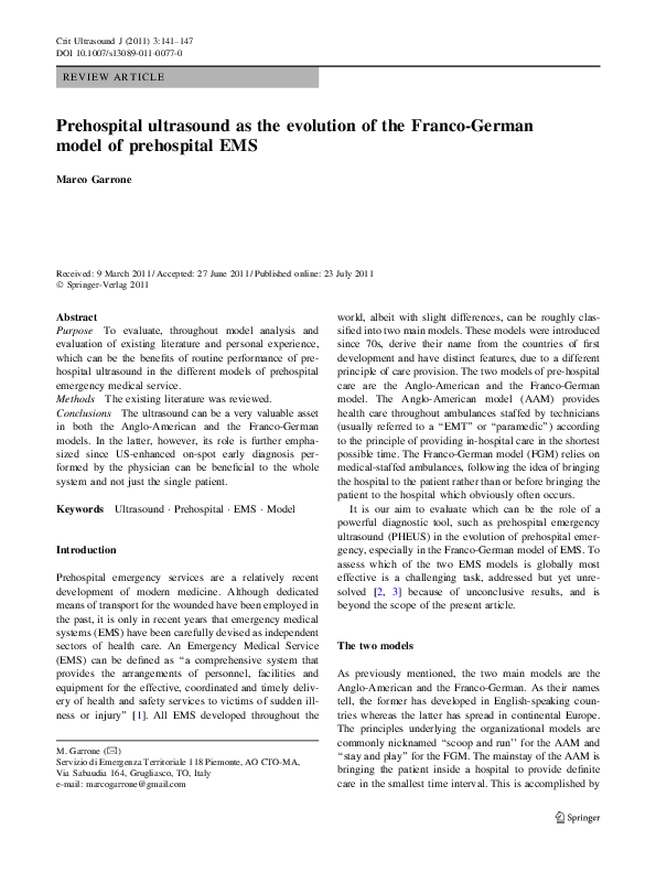 (PDF) Prehospital ultrasound as the evolution of the Franco-German ...