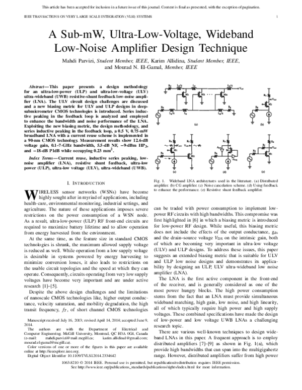 (PDF) A Sub-mW, Ultra-Low-Voltage, Wideband Low-Noise Amplifier Design ...