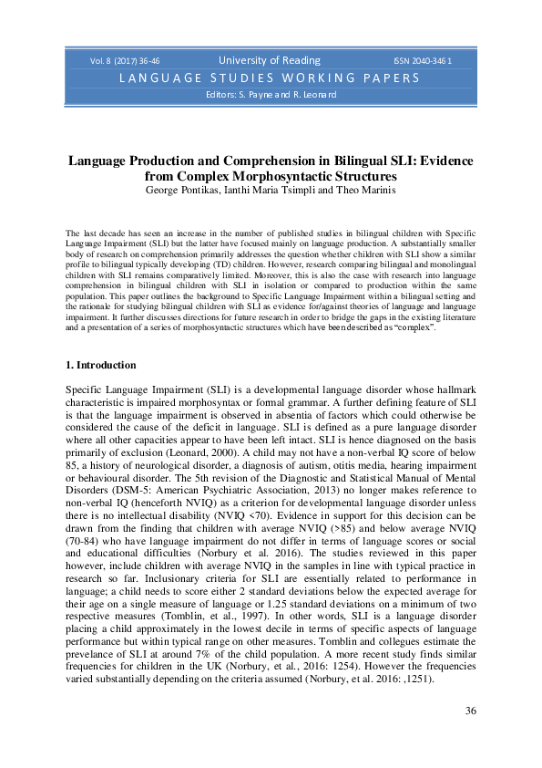 (PDF) Language Production and Comprehension in Bilingual SLI: Evidence ...
