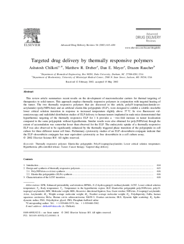 (PDF) Targeted drug delivery by thermally responsive polymers | Drazen ...