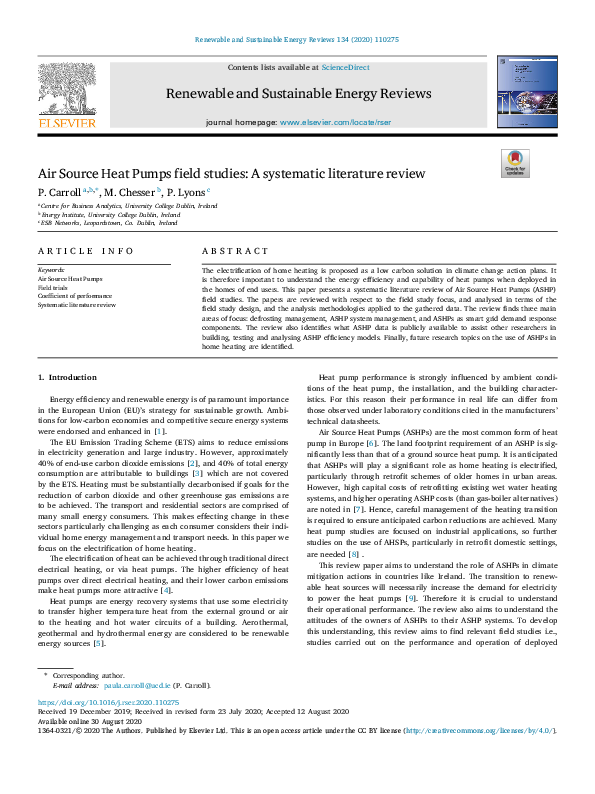 Pdf Air Source Heat Pumps Field Studies A Systematic Literature Review