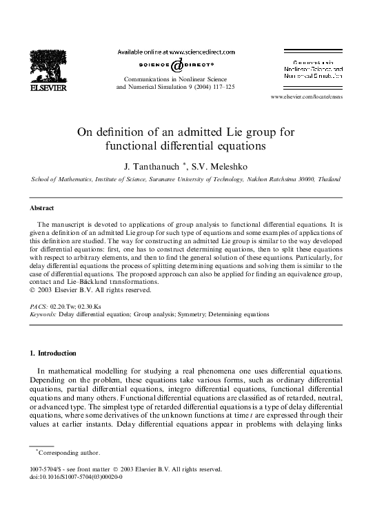 (PDF) On definition of an admitted Lie group for functional ...