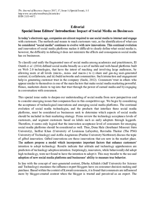(PDF) Editorial-Special Issue Editors’ Introduction: Impact of Social ...