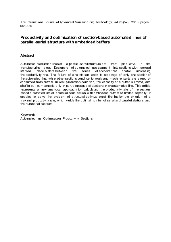 (PDF) Productivity and optimization of section-based automated lines of ...