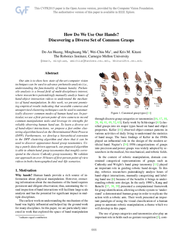 (PDF) How do we use our hands? Discovering a diverse set of common grasps