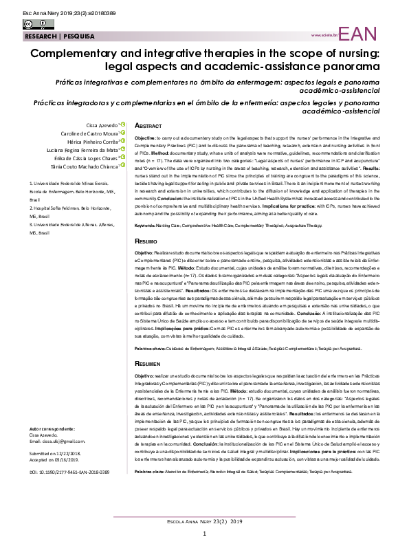 (PDF) Complementary and integrative therapies in the scope of nursing: legal aspects and ...