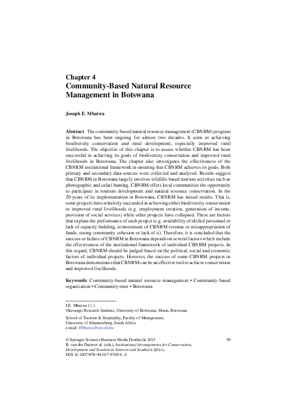 (PDF) Community-Based Natural Resource Management in Botswana