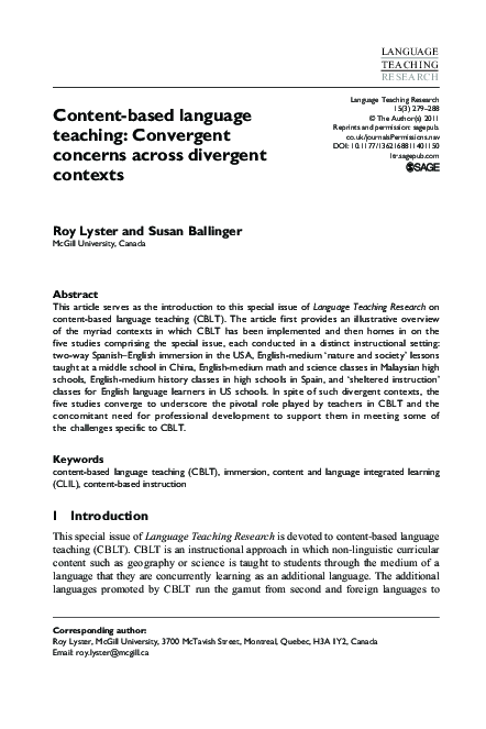 (PDF) Content-based language teaching: Convergent concerns across ...