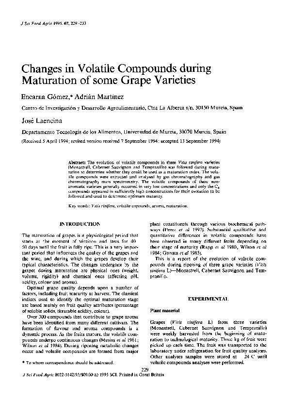 (PDF) Changes in volatile compounds during maturation of some grape varieties