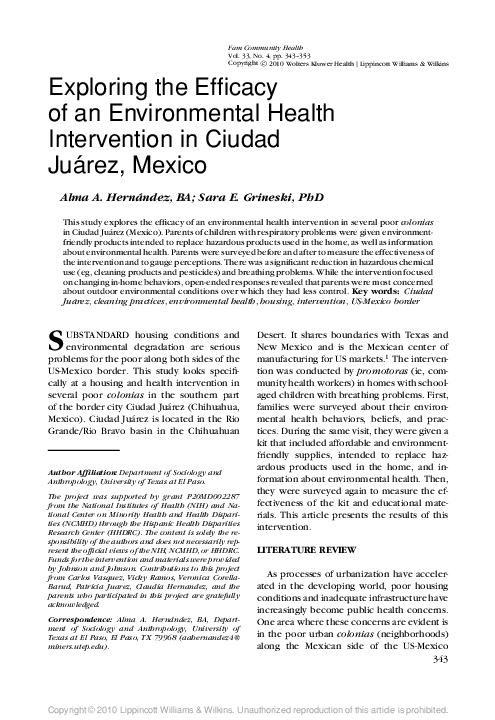 (PDF) Exploring the Efficacy of an Environmental Health Intervention in ...