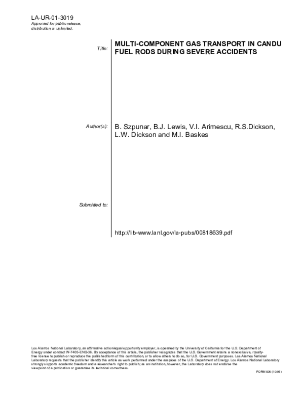 (PDF) Multi-component gas transport in the fuel-to-clad gap of candu ...