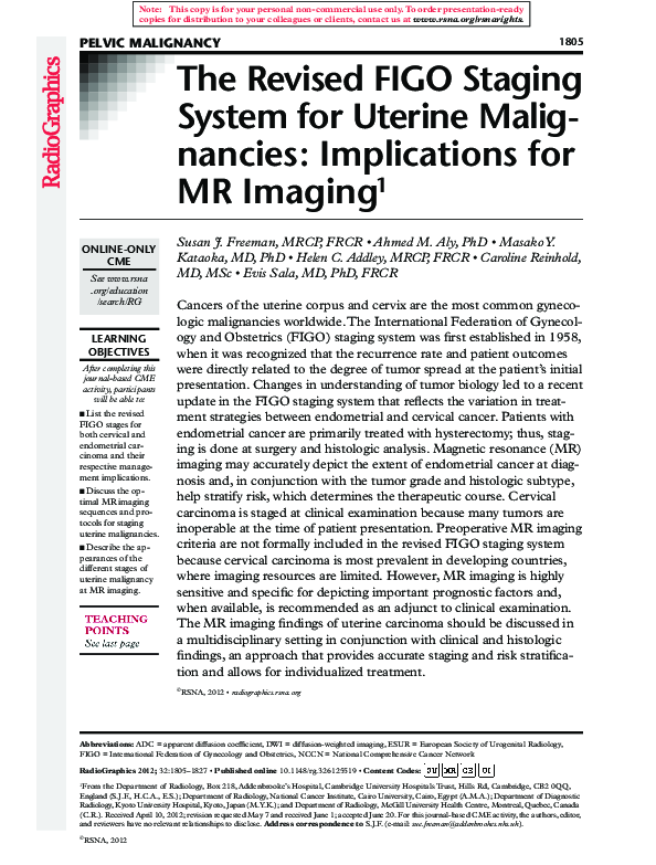 (PDF) The Revised FIGO Staging System for Uterine Malignancies: Implications for MR Imaging