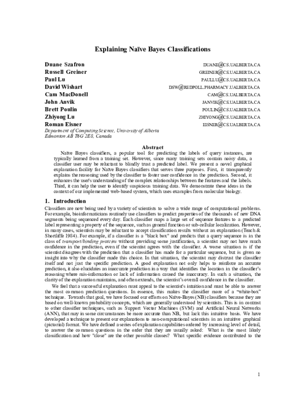 (PDF) Explaining Naive Bayes Classifications
