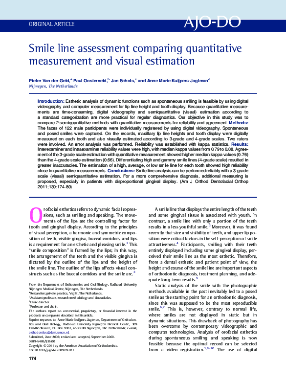 (PDF) Smile line assessment comparing quantitative measurement and ...