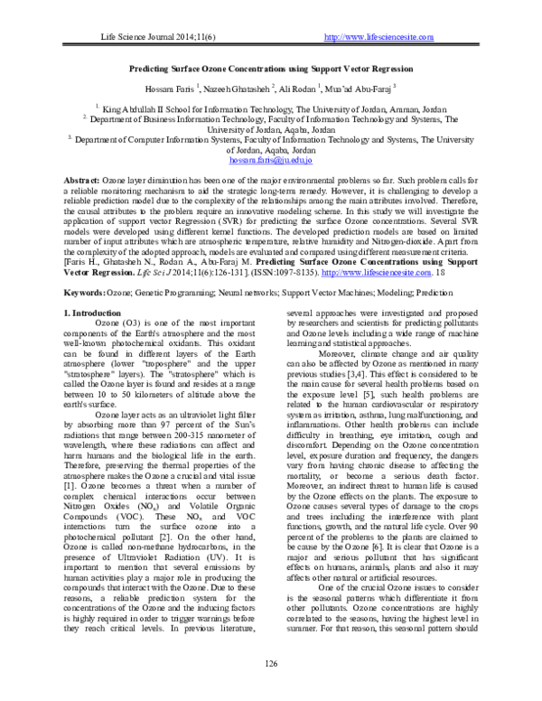 (PDF) Predicting Surface Ozone Concentrations using Support Vector Regression