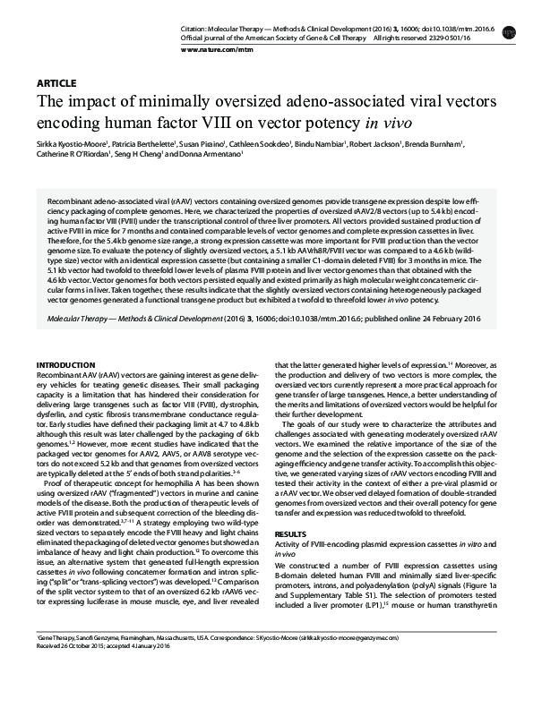 Pdf The Impact Of Minimally Oversized Adeno Associated Viral Vectors