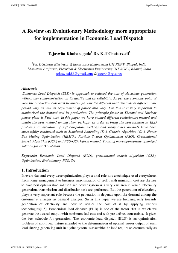 (PDF) A Review on Evolutionary Methodology more appropriate for implementation in Economic Load ...