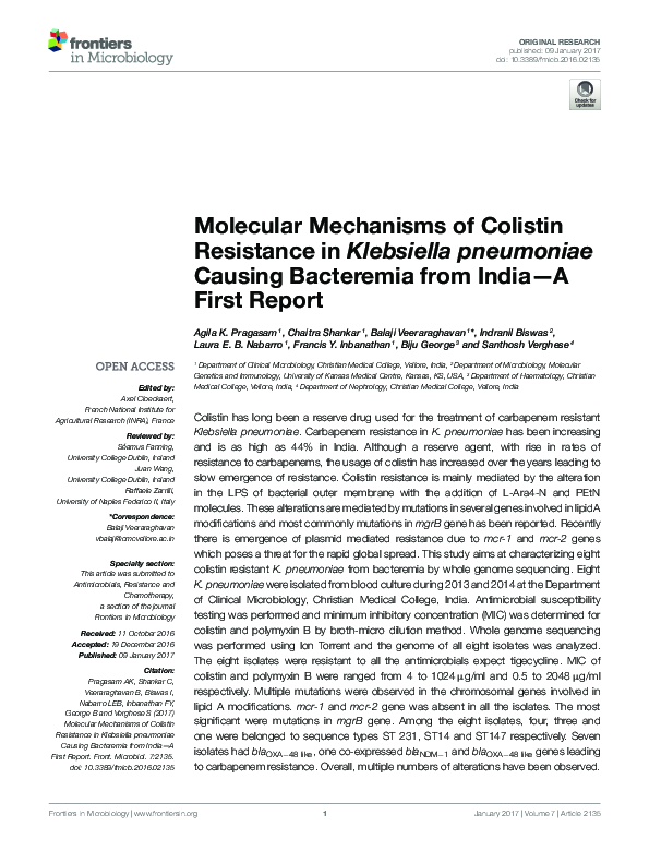(PDF) Molecular Mechanisms of Colistin Resistance in Klebsiella pneumoniae Causing Bacteremia ...