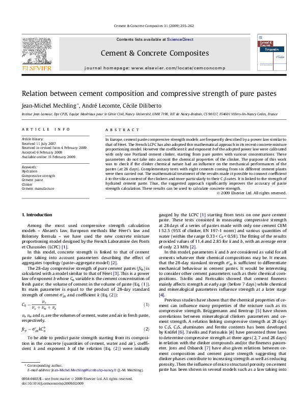 (PDF) Relation between cement composition and compressive strength of ...
