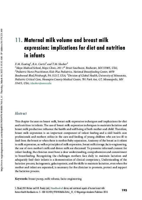 (PDF) Maternal milk volume and breast milk expression: implications for ...