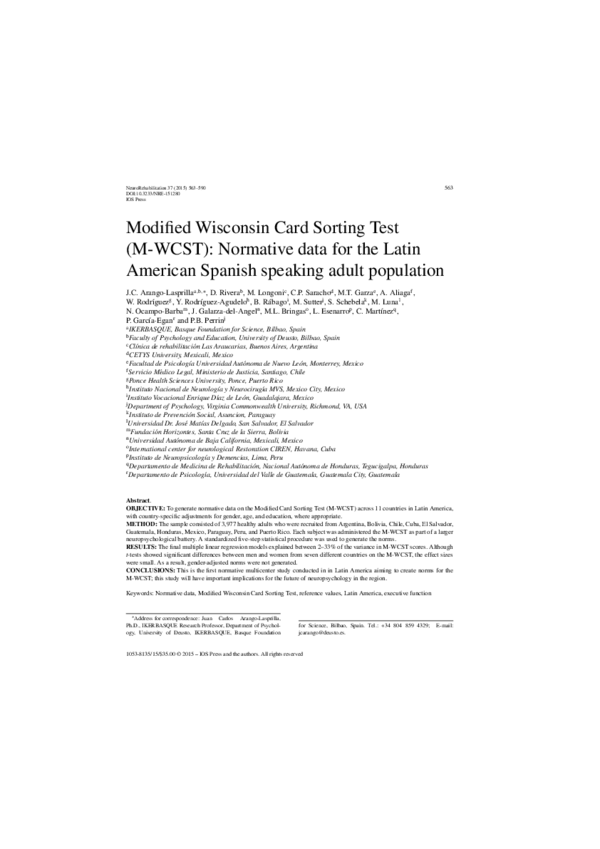 (PDF) Modified Wisconsin Card Sorting Test (M-WCST): Normative data for ...
