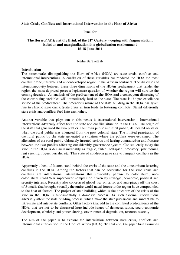(PDF) State Crisis, Conflicts and International Intervention in the ...