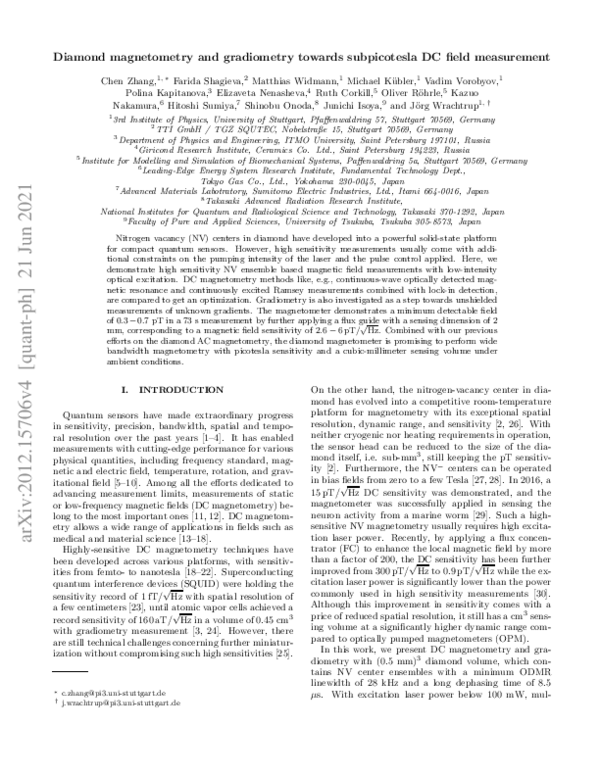 (PDF) Diamond magnetometry and gradiometry with subpicotesla DC sensitivity