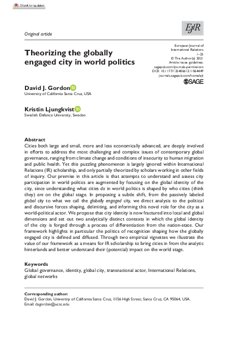 (PDF) Theorizing the globally engaged city in world politics