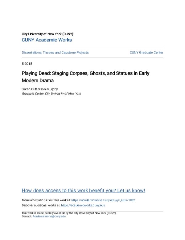 (PDF) Playing Dead: Staging Corpses, Ghosts, and Statues in Early ...