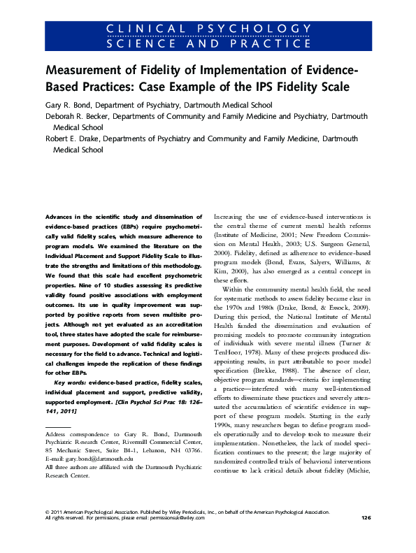 (PDF) Measurement of Fidelity of Implementation of Evidence-Based Practices: Case Example of the ...
