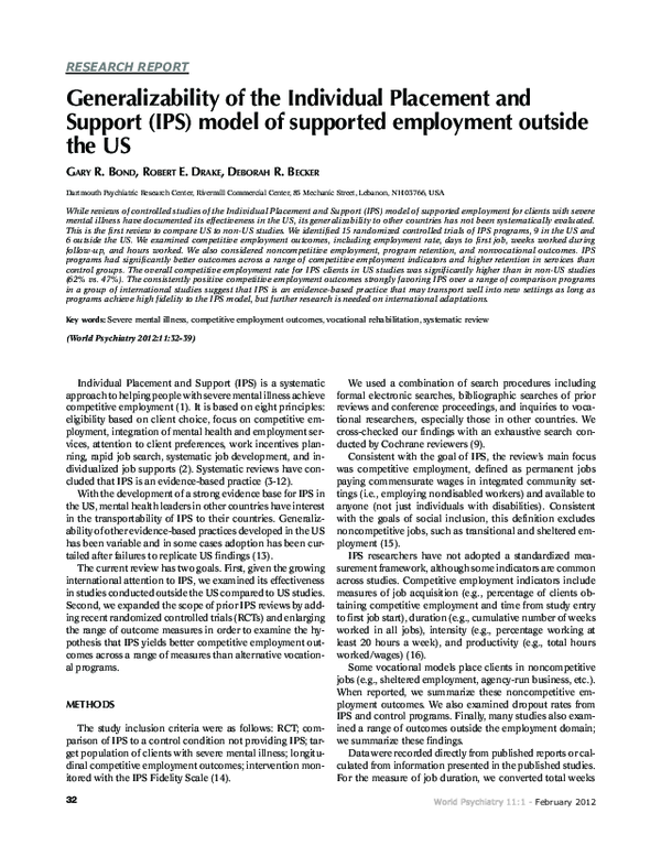(PDF) Generalizability of the Individual Placement and Support (IPS ...