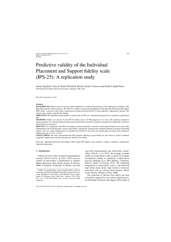 (PDF) Predictive validity of the Individual Placement and Support ...