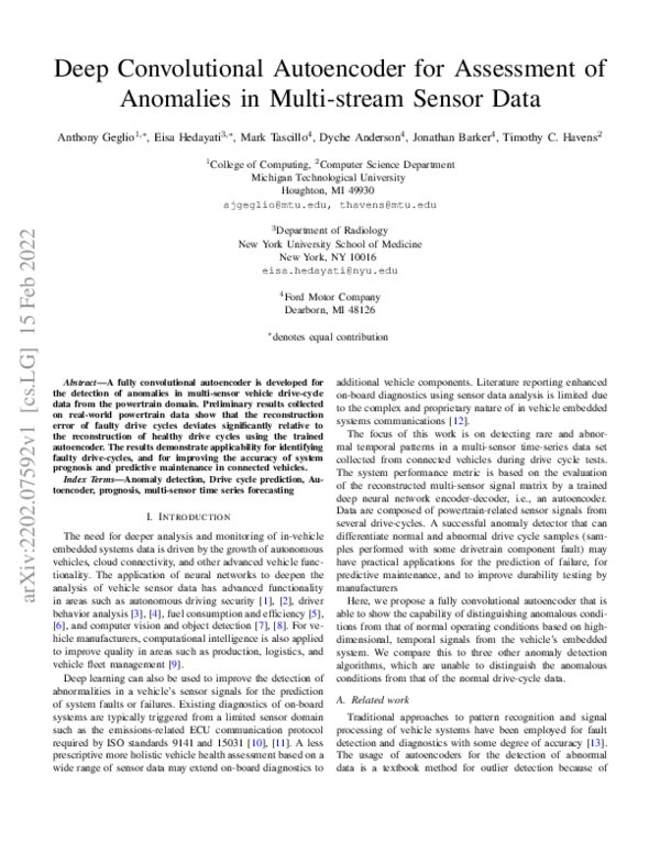 (PDF) Deep Convolutional Autoencoder for Assessment of Anomalies in Multi-stream Sensor Data