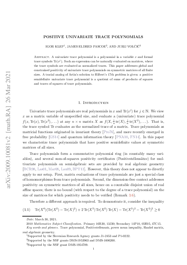 (PDF) Positive univariate trace polynomials | alex saw - Academia.edu