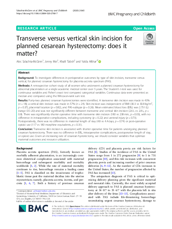 (PDF) Transverse versus vertical skin incision for planned cesarean ...