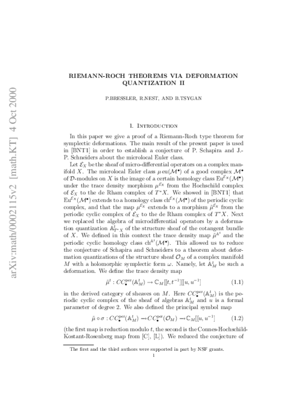 (PDF) Riemann-Roch via deformation quantization, II | Ryszard Nest - Academia.edu