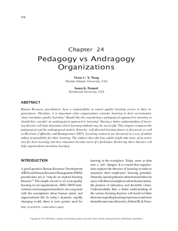 (PDF) Pedagogy vs Andragogy Organizations