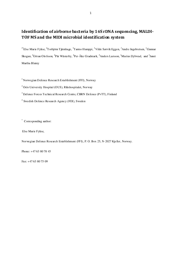 (PDF) Identification of airborne bacteria by 16S rDNA sequencing, MALDI ...