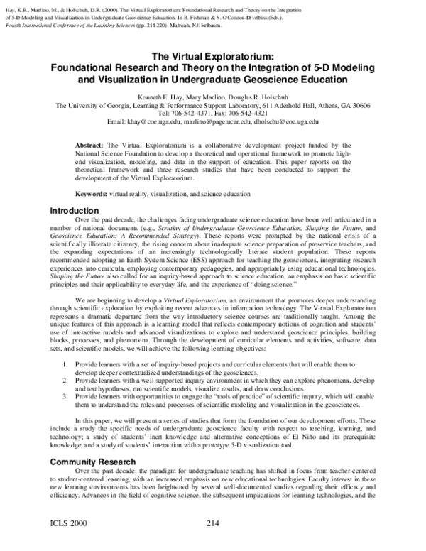 (PDF) The Virtual Exploratorium: Foundational Research and Theory on ...