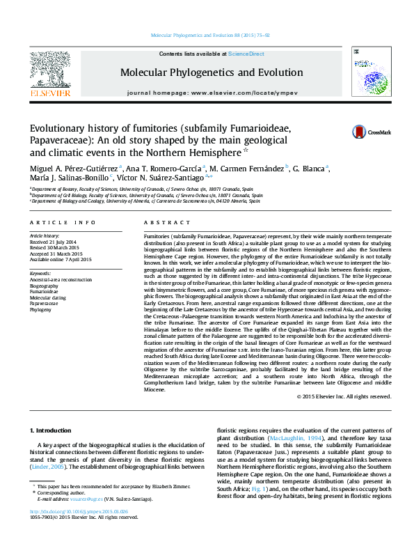 (PDF) Evolutionary history of fumitories (subfamily Fumarioideae ...