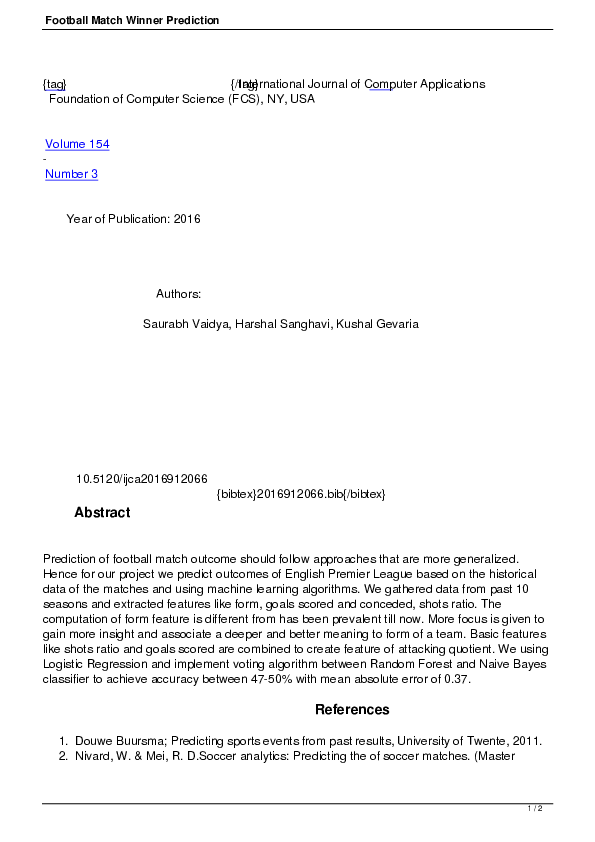 (PDF) Football Match Winner Prediction