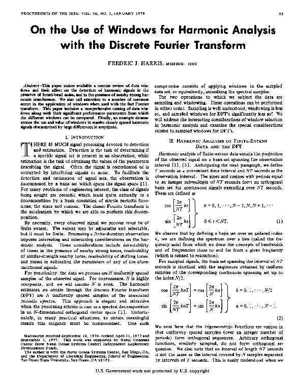 (PDF) On the use of windows for harmonic analysis with the discrete Fourier transform