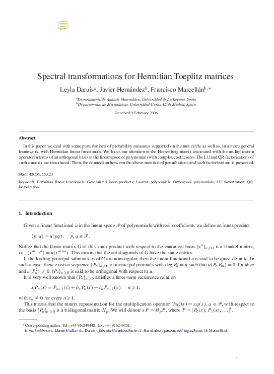 (PDF) Spectral transformations for Hermitian Toeplitz matrices