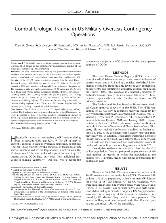 (PDF) Combat Urologic Trauma in US Military Overseas Contingency Operations